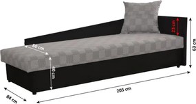Válenda JUDIT 80x200 s úložným prostorem, pravé provedení, látka Mura černá/vzor M 35 Kondela 0000186819