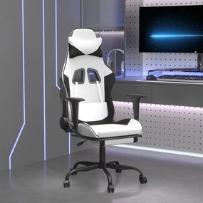 Herní židle s podnožkou bílá a černá umělá kůže 3143663