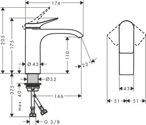 Hansgrohe Vivenis, umyvadlová baterie 110, EcoSmart, černá matná, 75022670