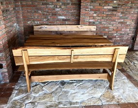 KULHÁNEK Zahradní dubová sestava - stůl, 2x lavice s opěradlem (rustikální provedení) Délka: 210 cm, Odstín nátěru: olej - bezbarvý