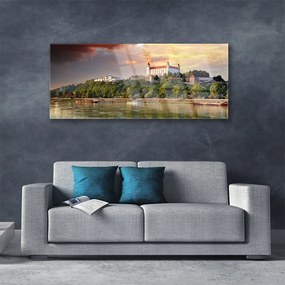 akrylový obraz Město Jezero Krajina 125x50 cm