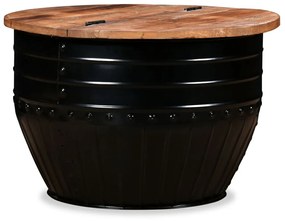 Konferenční stolek, masivní recyklované dřevo, černý, tvar sudu