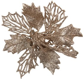 Umělá dekorace bronzová vánoční hvězda se třpytkami – 14x4 cm