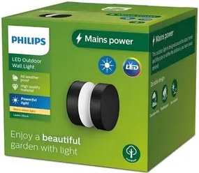 Philips Laven černá / Venkovní nástěnné svítidlo / LED 6W / 720 lm / 2