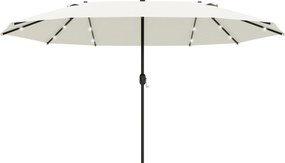 Sluneční slunečník Outsunny s LED dvojitým slunečníkem 440 x 256 cm Zahradní slunečník Velký slunečník s ručním kličkou Oválný kovový krémově bílý | A