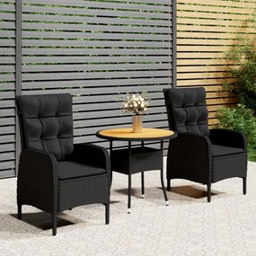 3dílný zahradní bistro set polyratan černý 3058549