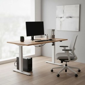Výškově nastavitelný stůl OfficeTech A, 120 x 80 cm, bílá podnož, buk