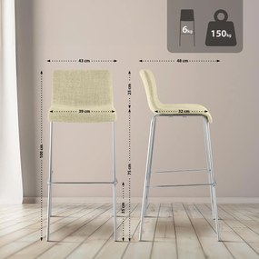 Sada 2 barových židlí Hoover látka čtyřnohá konstrukce chromovaná konstrukce – krémová