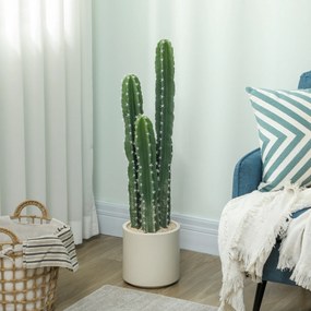 HOMCOM umělý kaktus v květináči, 95 cm — realistický trojkmenový dekor do domu a kanceláře