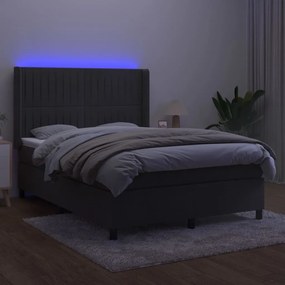 Box spring postel s matrací a LED tmavě šedá 140x200 cm samet 3139686