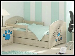 Dětská postel Oskar Čivava 160x80 cm - Dub Sonoma - 2x krátká zábrana bez šuplíku - Modrá