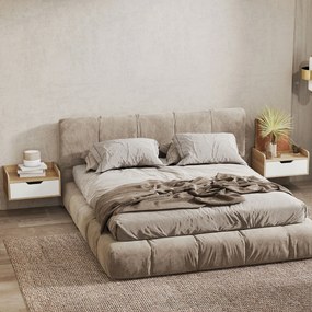 HOMCOM 2dílný set nástěnných nočních stolků, noční stolky se zásuvkou a poličkou s vyšším okrajem, 40x30x19,5 cm, přírodní dřevo