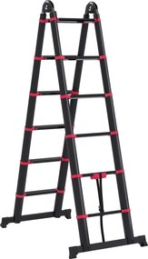 HOMCOM Skládací hliníkový žebřík 2 v 1, teleskopický, 12 protiskluzových stupňů, nosnost 150 kg, 379x67,5x11 cm, černá a červená | Aosom