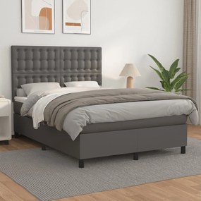 Box spring postel s matrací šedá 140x200 cm umělá kůže