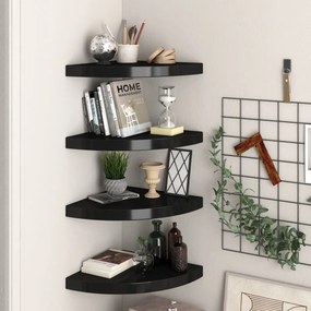 Plovoucí rohové police 4 ks černé 35 x 35 x 3,8 cm MDF 323921