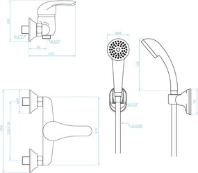 Kuchinox Oris, nástěnná sprchová baterie s ruční sprchovou soupravou, chromová, LAV-BQE_041D