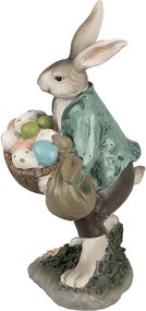 Dekorace králíček v zeleném kabátě s košem vajíček - 18*16*32 cm