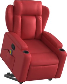 Zvedací masážní polohovací křeslo červené umělá kůže 3204556