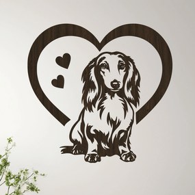 dřevo života Dlouhosrstý jezevčík v srdci Zvolte rozměr (cm): 80x76, Zvolte barvu dekoru: Wenge