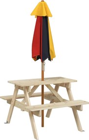Piknikový stůl pro 4 děti se slunečníkem masivní jedle 3281613