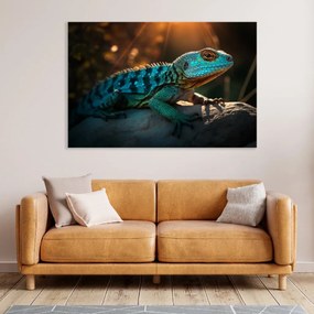 Obraz na plátně - Ještěrka se vyhřívá na kameni FeelHappy.cz Velikost obrazu: 150 x 100 cm