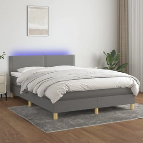 Box spring postel s matrací a LED tmavě šedá 140x190 cm textil
