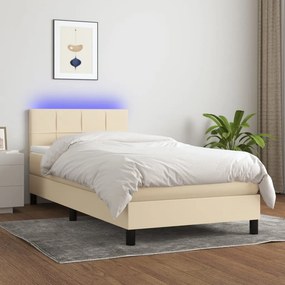 Box spring postel s matrací a LED krémová 90x200 cm textil 3133130