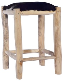 Barová stolička pravá koží kůže a masivní teak 288810