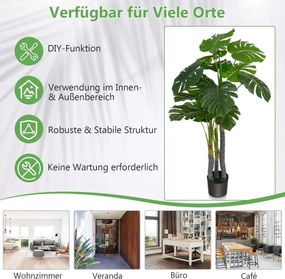 Costway 120 cm vysoký umělý strom Falešná rostlina Monstera Deliciosa, zelený