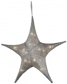 Hvězda textilní závěsná s LED osvětlením stříbrná  65x65x22 cm