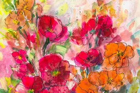 Tapeta malované květinové zátiší - 450x300 cm