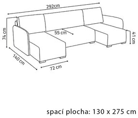 Sedací souprava COMA U | 140x292x140 cm | rozkládací + úložný prostor | VÝBĚR TKANIN