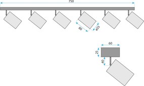Toolight Toolight, JNH031-6C, stropní bodové svítidlo, 6× GU10, 75 cm, černá, OSW-56220