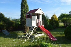 Dětský dřevěný domeček Veranda se skluzavkou