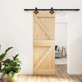 Posuvné Dveře S Kováním 70 X 210 Cm Masivní Borové Dřevo
