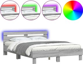Rám postele s čelem a LED osvětlením šedý sonoma 150 x 200 cm 3207544