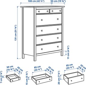 HEMNES Komoda se 6 zásuvkami, bílé mořidlo, 108x131 cm