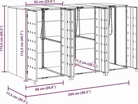 vidaXL Úložný box na 3 popelnice Stříbrná 340 x 77,5 x 115,5 cm [3394789]