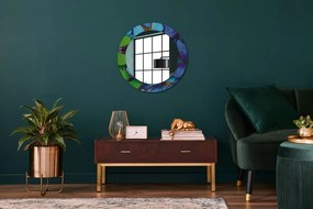 Kulaté dekorativní zrcadlo Modrý a zelený motýl fi 60 cm