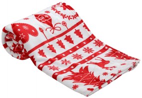 Červeno-bílá vánoční mikroplyšová deka, 150x200 cm