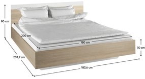 Kondela Manželská postel, dub sonoma / bílá, 180x200, GABRIELA