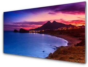 Obraz na skle Moře Pláž Hory Krajina 140x70 cm