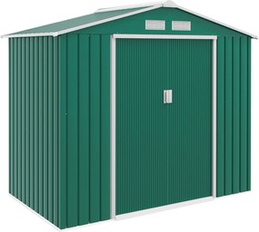 Zahradní kůlna Outsunny 2,42m² s výztužným podkladem bez podlahy 213x130x185 cm; venkovní zahradní kůlna se 2 posuvnými dveřmi a 4 okny na úložný pros