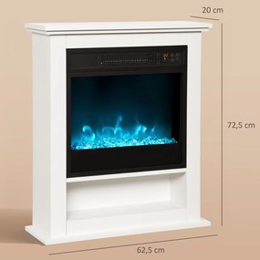 HOMCOM Elektrický krb, realistické plameny se 9 barvami, nastavitelná jasnost, 1800W, dálkové ovládání, časovač, bílá