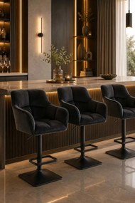 LuxuryForm DESIGN Barová židle AMALFI VELUR na černé hranaté podstavě - černá