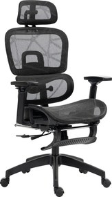 HOMCOM Ergonomická kancelářská židle s opěrkami, opěrkou hlavy, bederní oporou, výškově nastavitelná, otočná židle s funkcí houpání, sklopným mechani…