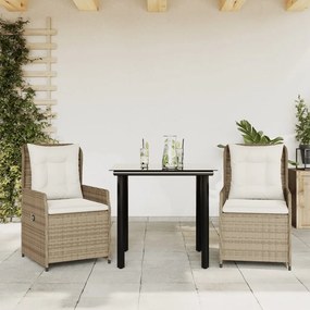 3dílný zahradní jídelní set s poduškami béžový polyratan 3262889