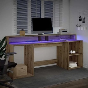 Psací stůl s LED dub artisan 200 x 55 x 91 cm kompozitní dřevo 3309446