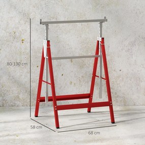 HOMCOM 2 x Skládací Trestle - Nastavitelná Výška až 200kg Ocel Červená 68 x 58 x 80-130 cm