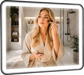 Erga Sari, LED zrcadlo v černém rámu s vyhříváním a dotykovým ovládáním, 80 × 60 cm, černá matná, ERG-YKA-MR.SARI-BLK-60X80